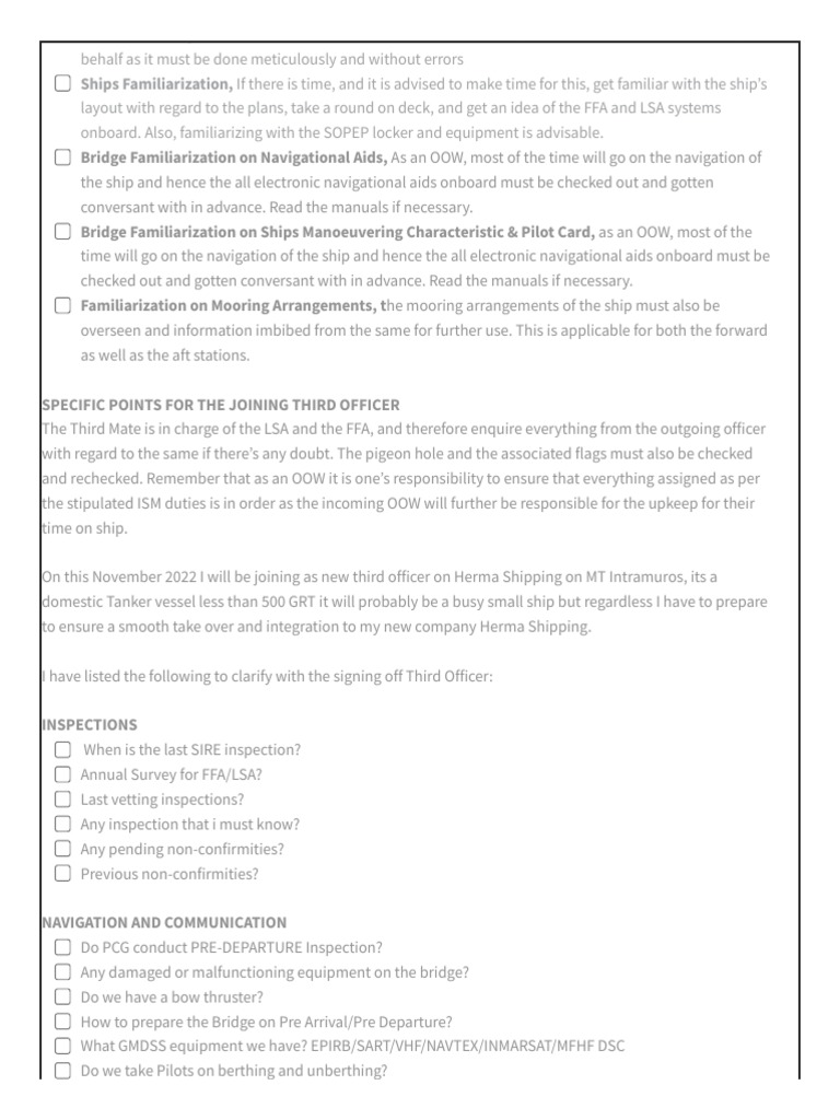 A1. BRIDGE WATCHKEEPING - HANDOVER NOTES AS NEW 3M Evernote | PDF ...