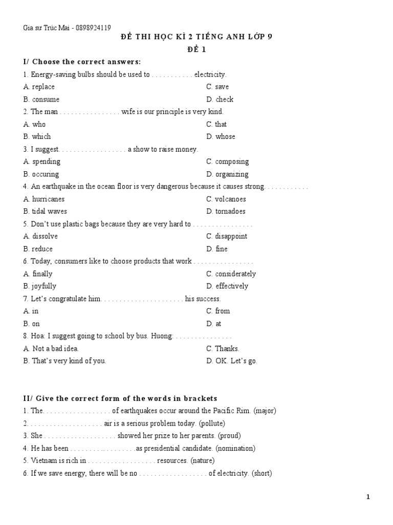 30 de Thi Hoc Ky 2 Mon Tieng Anh Lop 9 Co Dap An 2023 | PDF ...