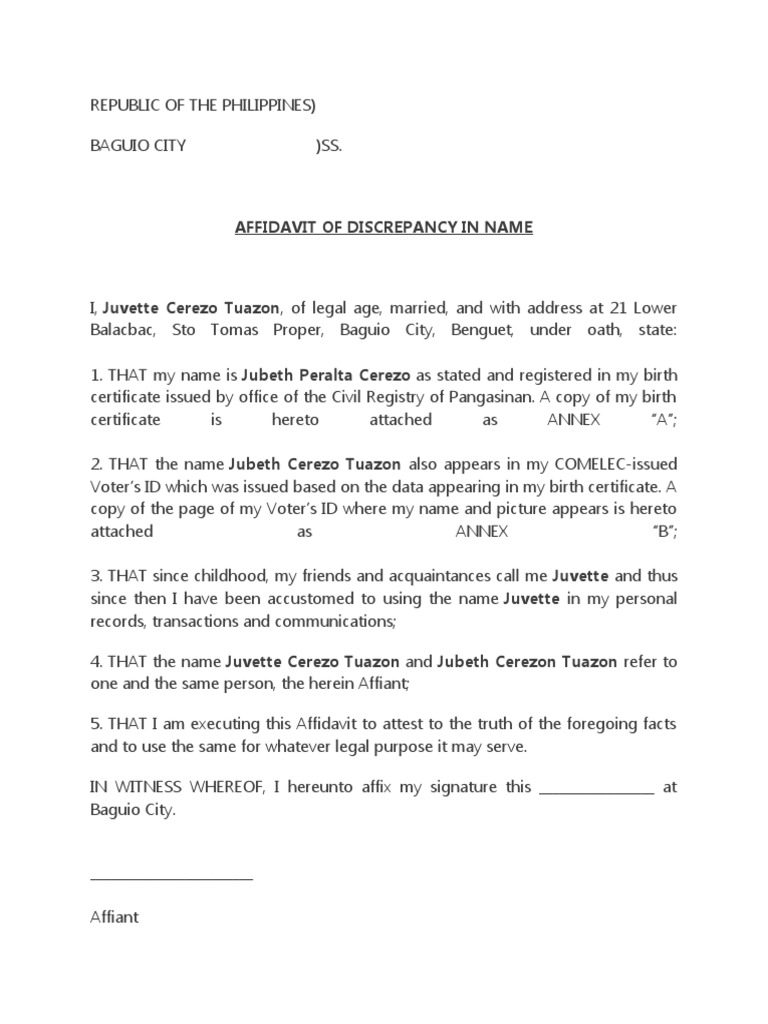 Affidavit of Name Discrepancy | PDF | Law