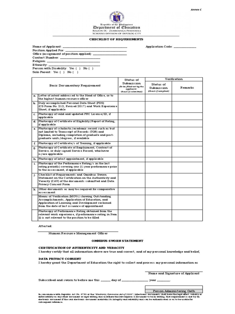Attachment Checklist of Requirements | PDF | Authentication
