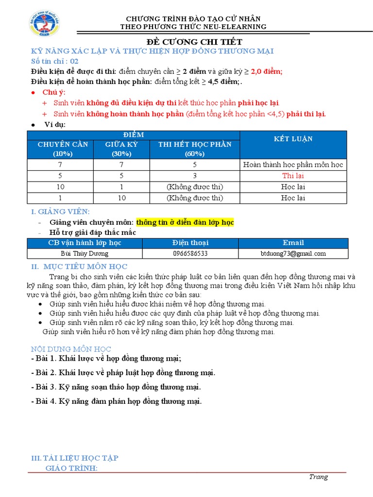 31-De Cuong Chi Tiet - Ky Nang Hop Dong Thuong Mai | PDF
