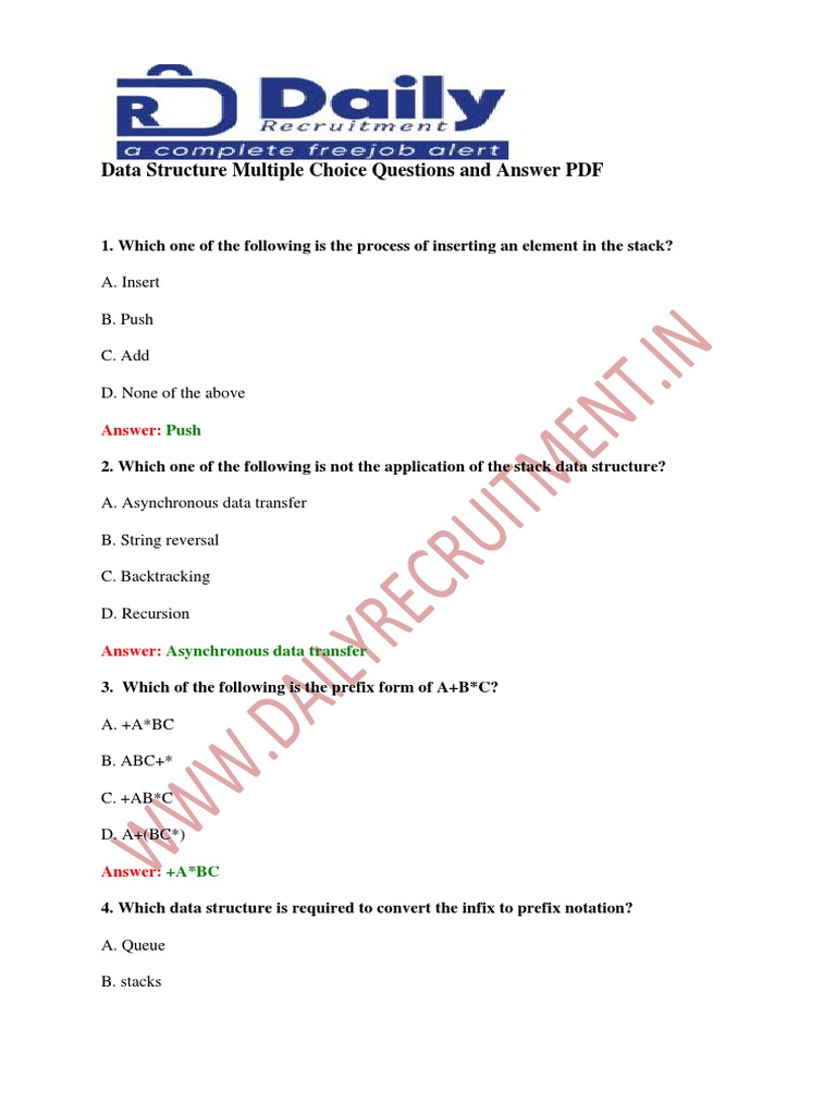 Data Structure Multiple Choice Questions and Answer PDF | PDF | Queue (Abstract Data Type ...