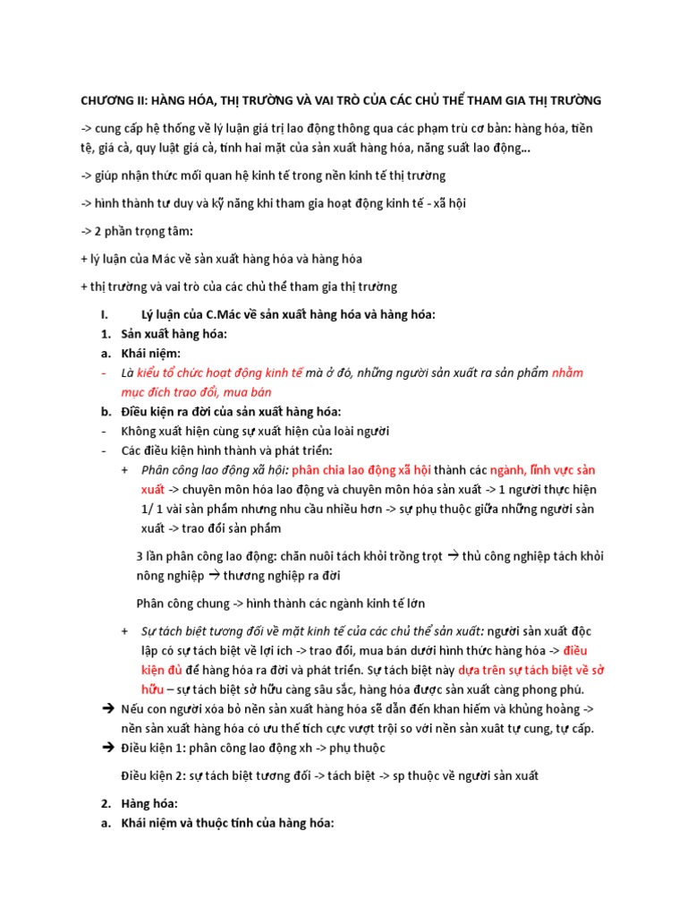 CHƯƠNG II HÀNG HÓA THỊ TRƯỜNG VÀ VAI TRÒ CỦA CÁC CHỦ THỂ THAM GIA THỊ TRƯỜNG | PDF
