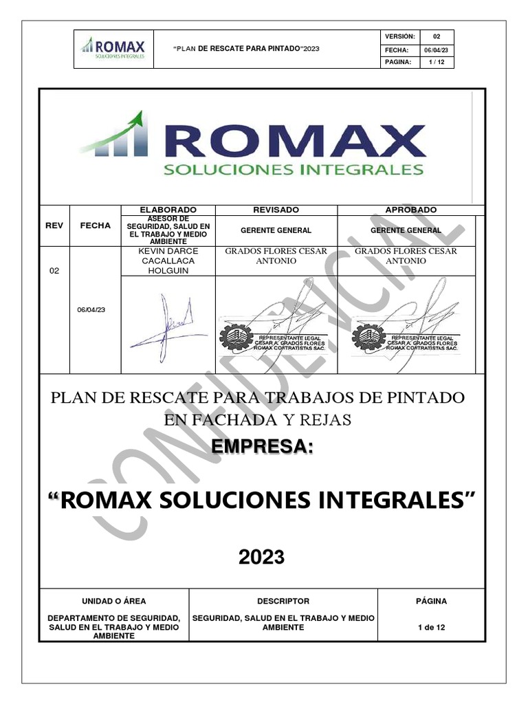 Plan de Rescate Trabajo en Altura Romax 2023 | PDF | Hospital
