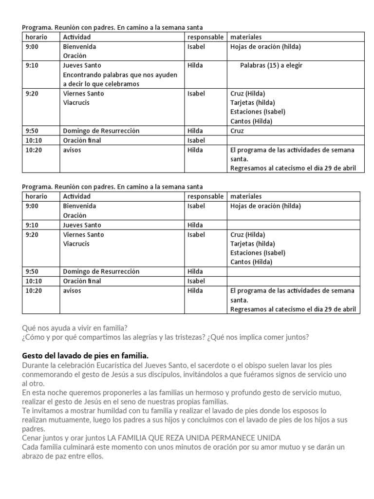 Programa. semana santa niños | PDF