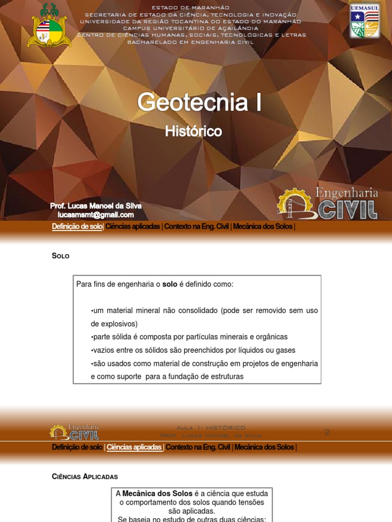 Aula 1 Histórico Pdf Mecânica Dos Solos Engenharia Civil
