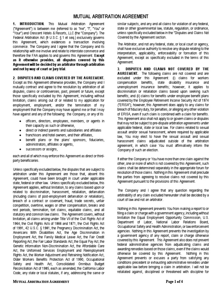 Single Signature Arbitration Agreement | PDF