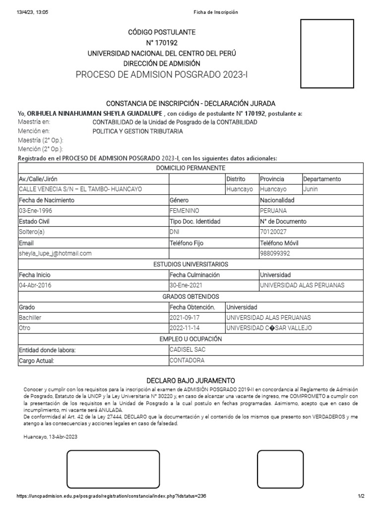 Ficha de Inscripción | PDF