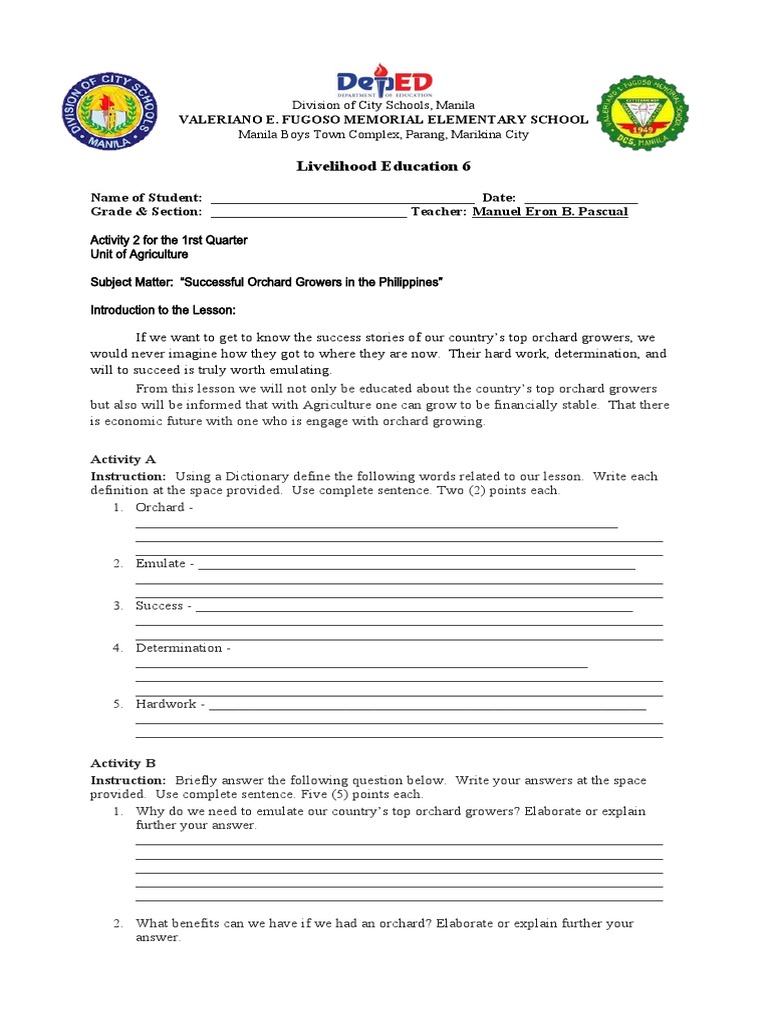 TLE 6 Activity Sheet 2 Agriculture Orchard Growers | Download Free PDF | Cognitive Science ...