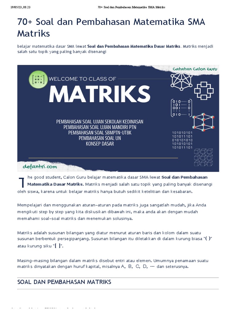 Soal Matriks untuk Siswa SMA | PDF