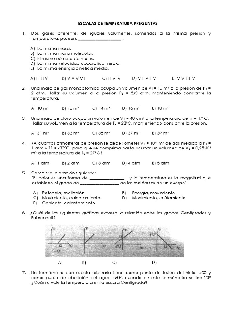 Preguntas 01 Termodinamica | PDF | Celsius | Temperatura