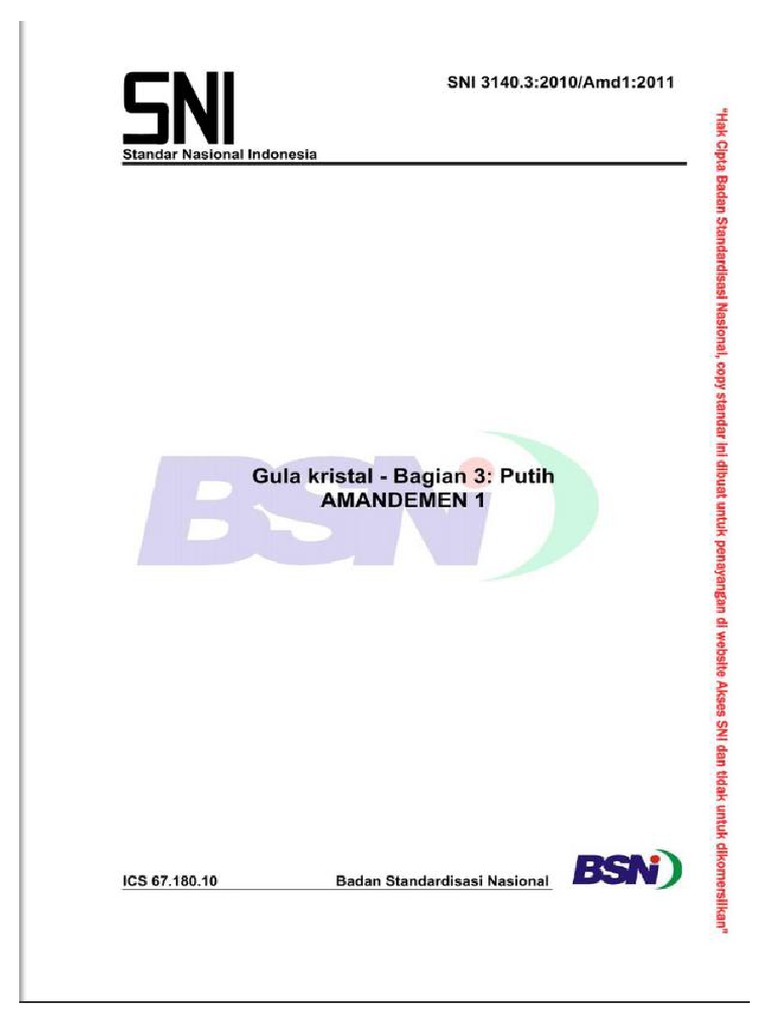 SNI-2-11. SNI-31403-2010 Amd1 2011 - Gula-Kristal-Putihpdf | PDF