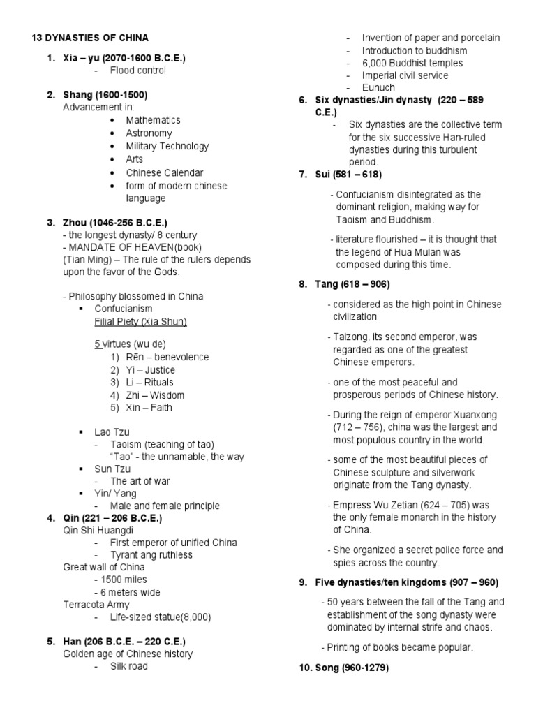 13 Dynasties of China | PDF | Emperor Of China | China
