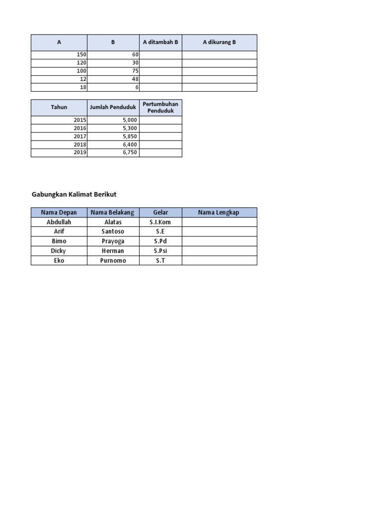 Latihan Soal Excel 1 | PDF