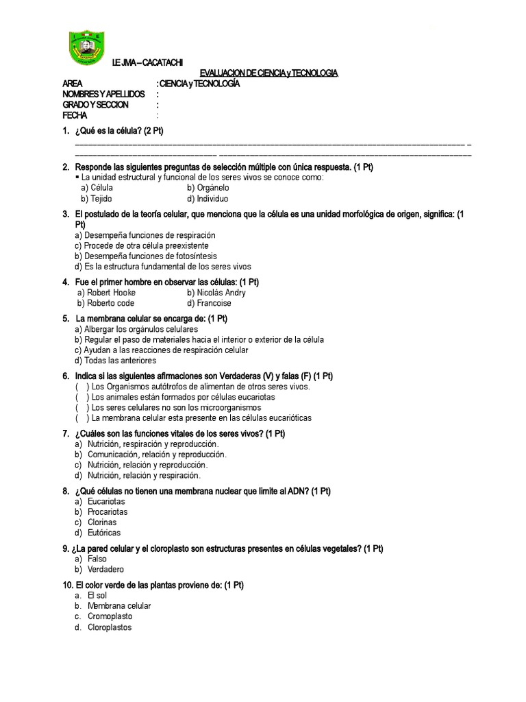 EVALUAION DE CyT | PDF | Biología Celular) | Organismos