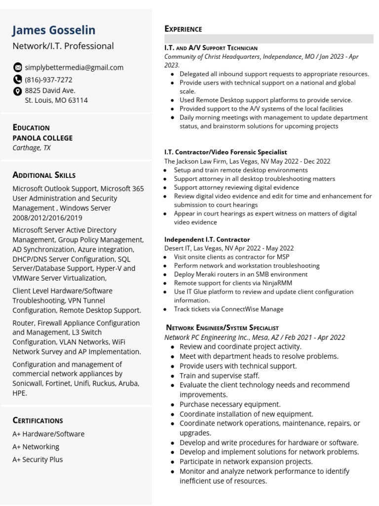 James Gosselin Resume2023 | PDF | Computer Network | Server (Computing)