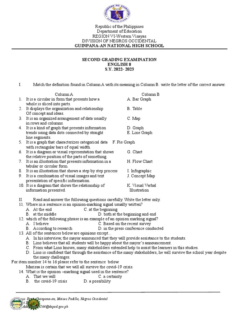 Grade 7 AP Q 2 SY 19-10 - Exam222 | PDF | Infographics | Chart