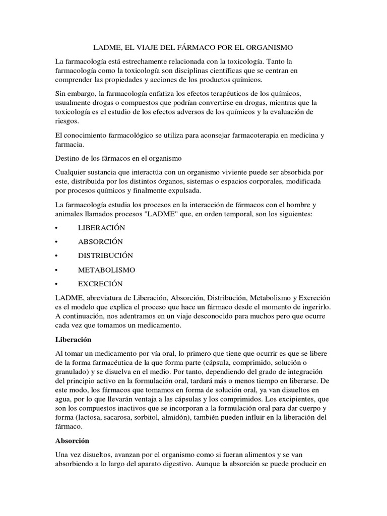 Proceso LADME en Farmacología | PDF | Farmacología | Medicamentos con ...