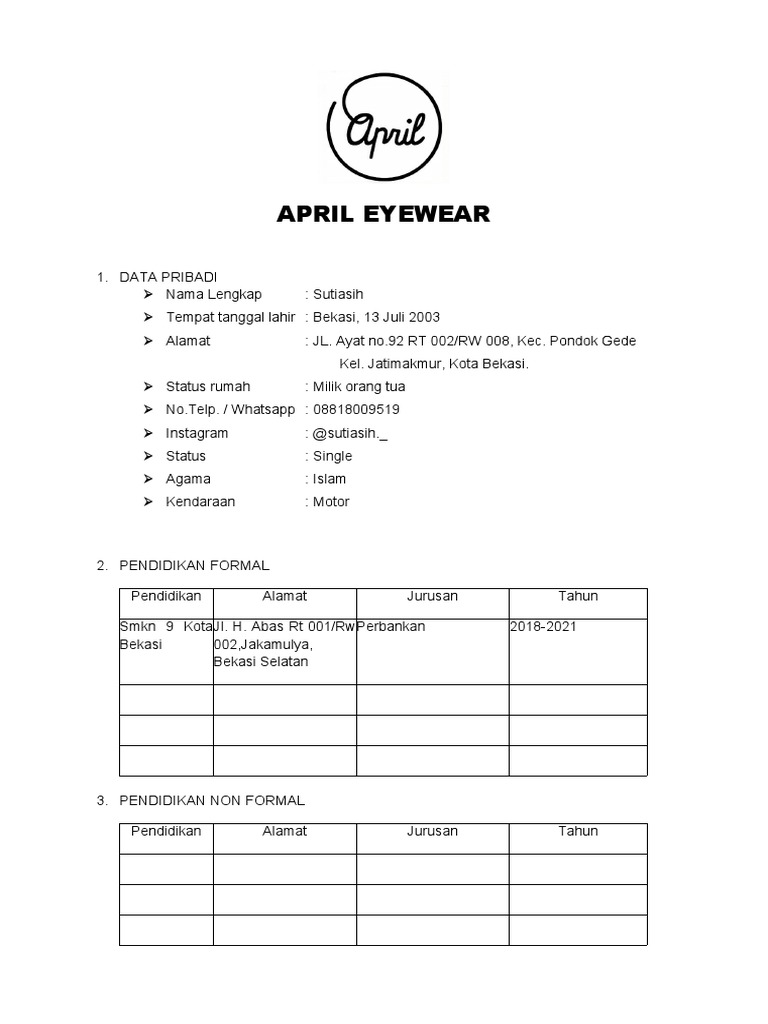 Form Biodata Diri | PDF
