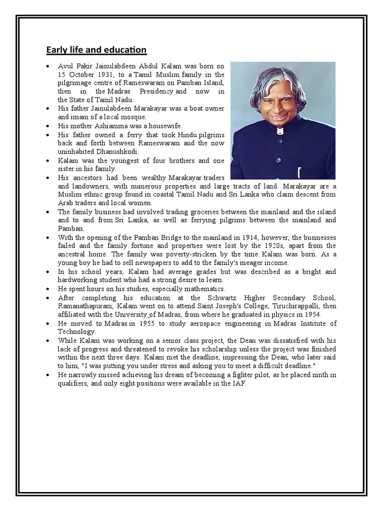 Dr. Apj Abdul Kalam Biography | PDF Dr. Apj Abdul Kalam Biography | PDF