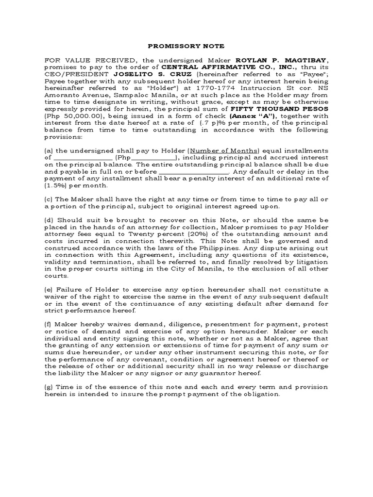 Promissory Note Roylan 1 | PDF | Finance & Money Management | Social Science