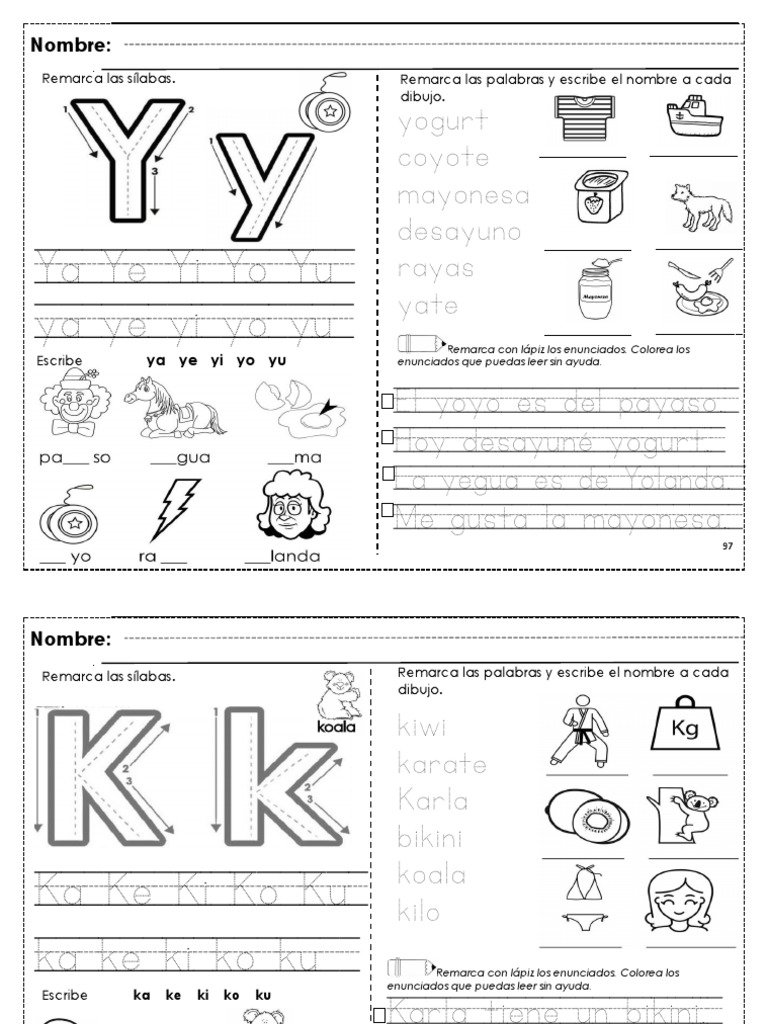 Letras W, X, Y, Z, K | PDF