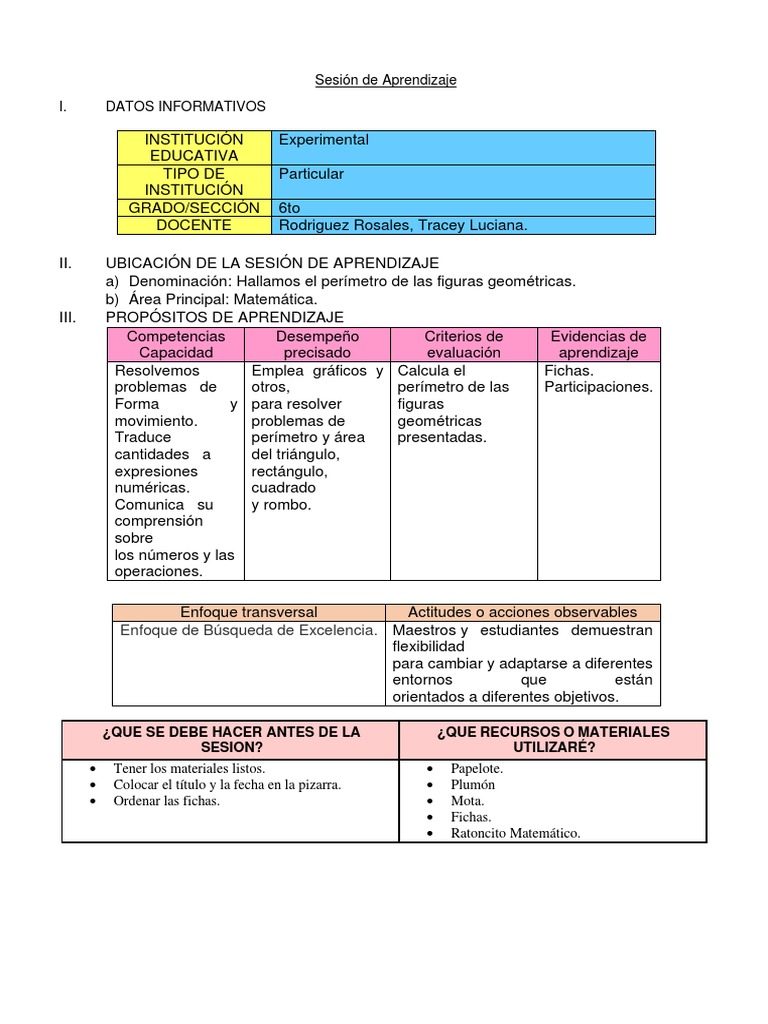 Sesión de Aprendizaje PERIMETROS | PDF