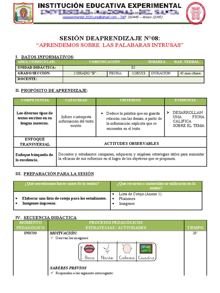 Sesión 8 - Palabras Intrusas - Rv. Listo | PDF