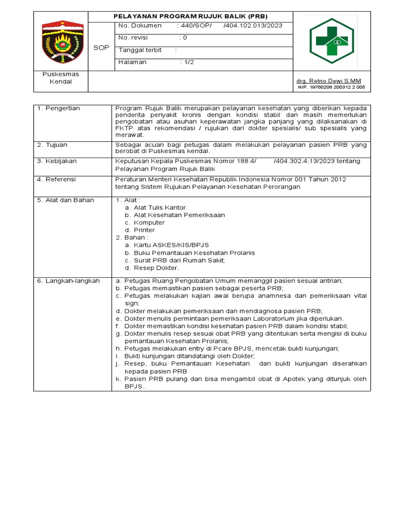 SOP Pelayanan PRB | PDF