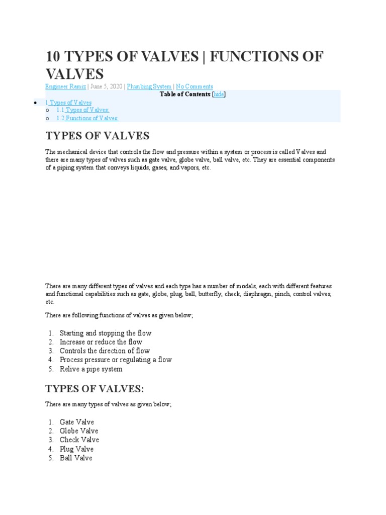 10 Types of Valves | PDF | Valve | Actuator