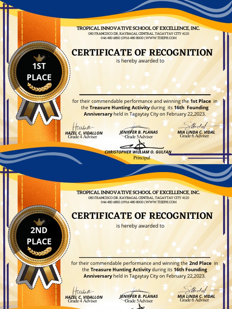 Foundation Day Certificates- Winners | PDF | Color