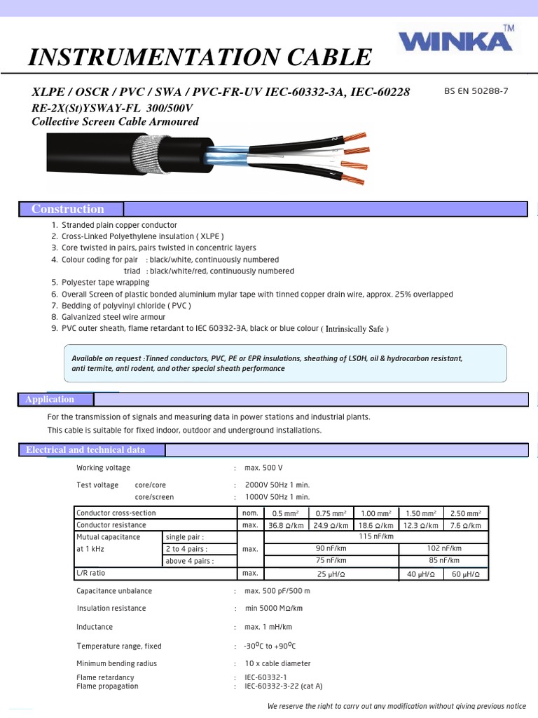 WINKA Instrumentation Cable Armoured (New) - 1 | PDF