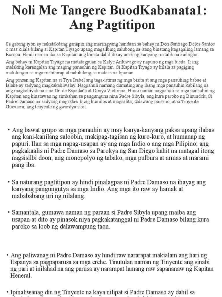 Noli Me Tangere Buod Kabanata 1 | PDF