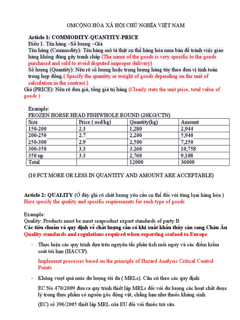 Hop Dong Xuat Khau Thuy San | PDF