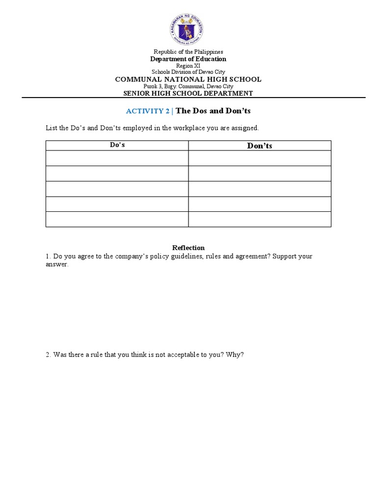 ACTIVITY 2 The Dos and Don'ts | PDF