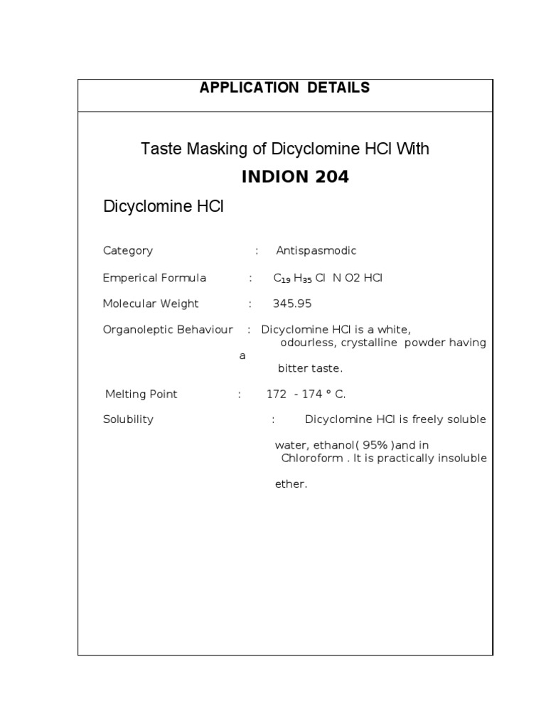 Dicyclomine HCl Taste Masking with INDION 204 | PDF | Cooking, Food & Wine