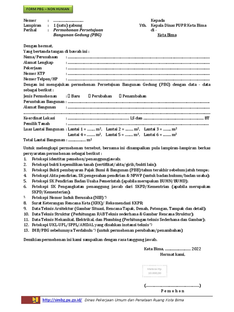 Form PBG - Non Hunian Lengkap | PDF