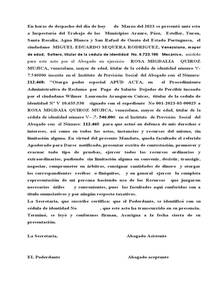 PODER APUD ACTA 3032023 Miguel Sequera | PDF