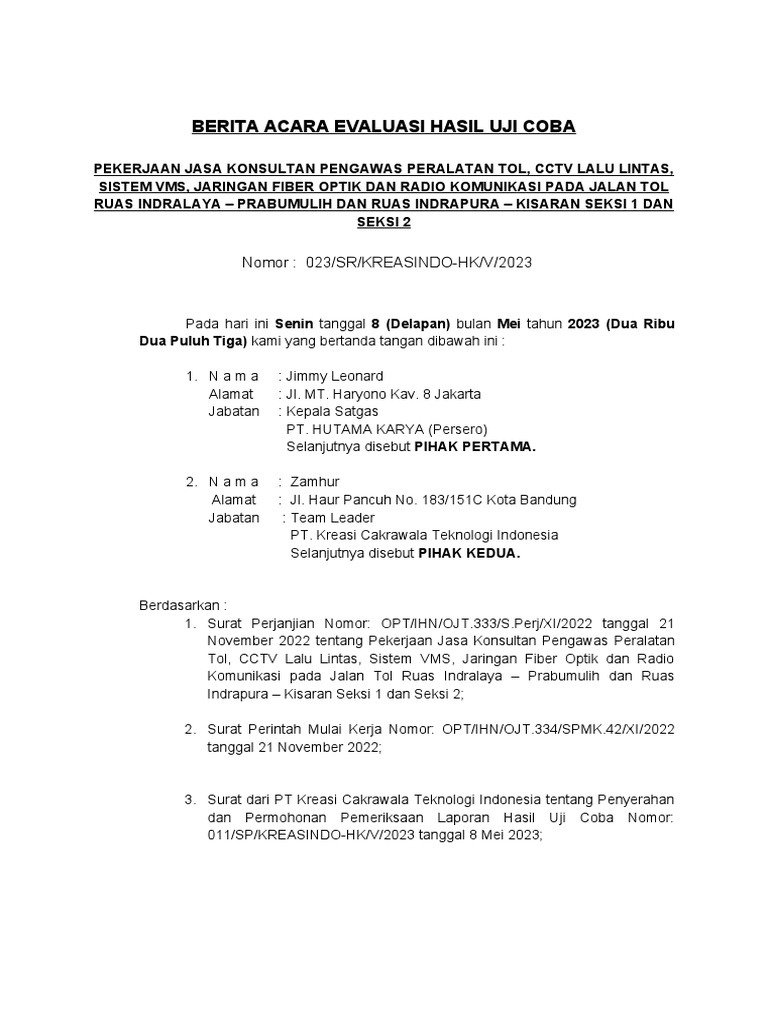 Berita Acara Laporan Uji Coba | PDF