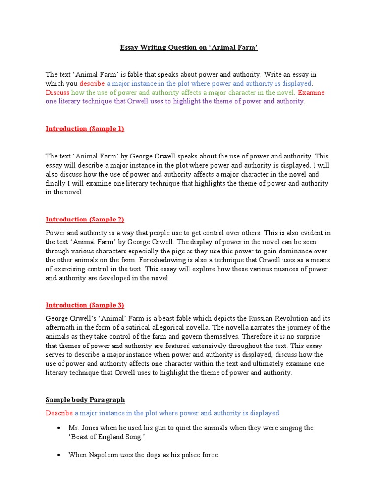 Animal Farm Essay: Power & Authority | PDF