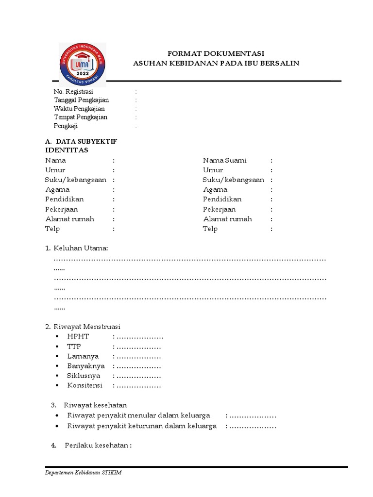 FORMAT DOKUMENTASI PERSALINAN | PDF