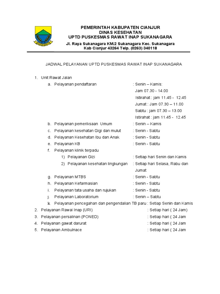 Jadwal Pelayanan Puskesmas Pdf