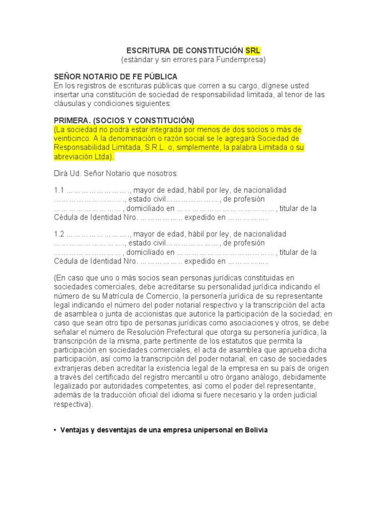 testimonio de constitucion modelo | PDF | Sociedad de responsabilidad ...