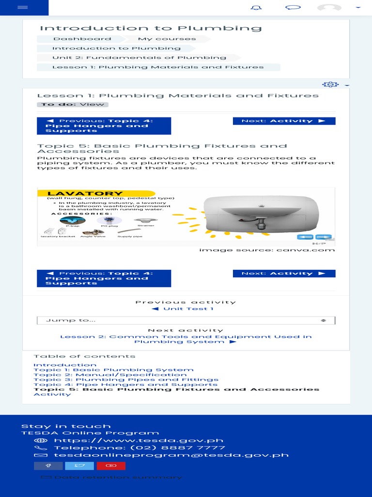 Lesson 1 Plumbing Materials and Fixtures Topic | PDF