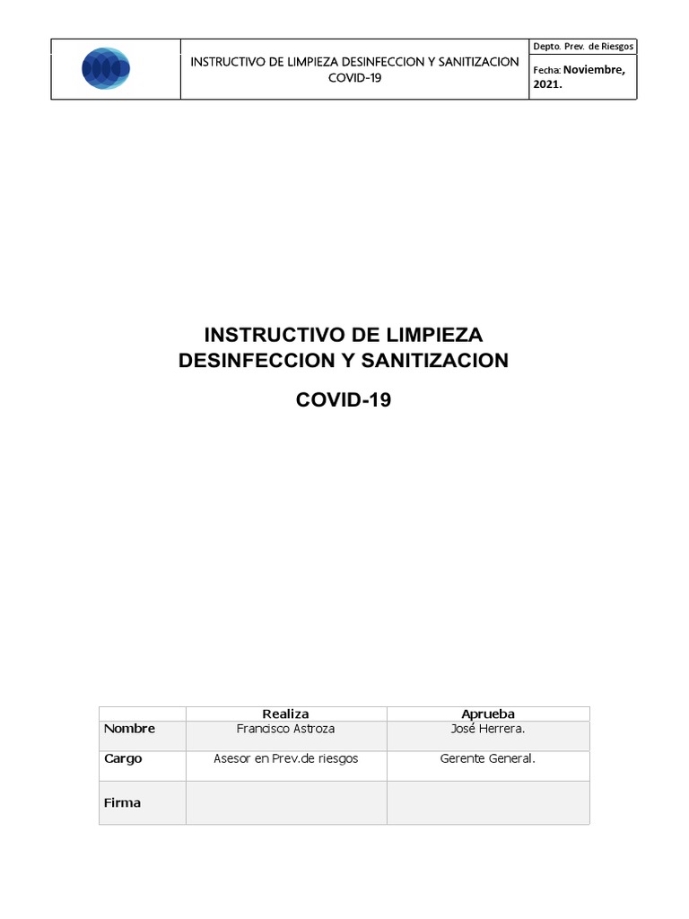 Instructivo de Limpieza Desinfeccion y Sanitizacion | PDF | Residuos | Lavado de manos
