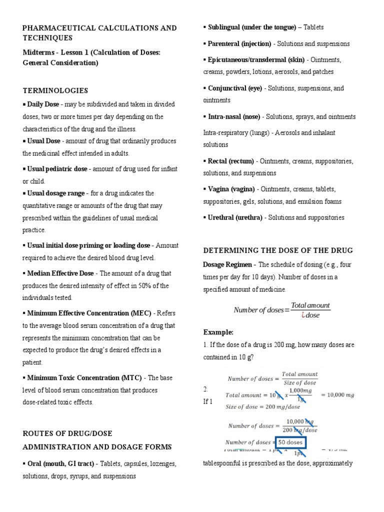 PHCL Midterms - Lesson 1 (Calculation of Doses General Consideration) | PDF | Chemistry | Dose ...