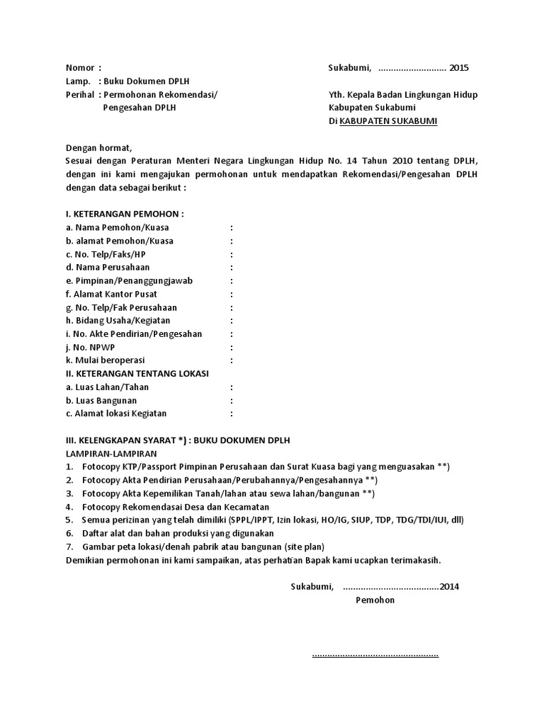 Surat Permohonan DPLH | PDF