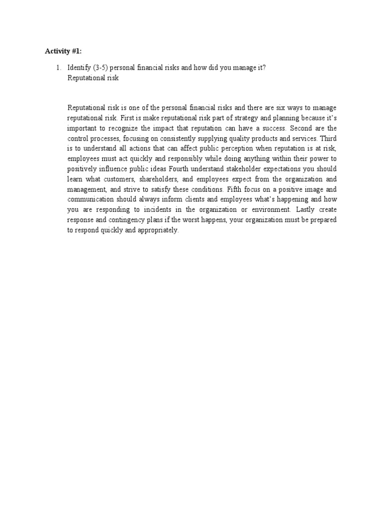 Managing Personal Financial Risks | PDF | Business