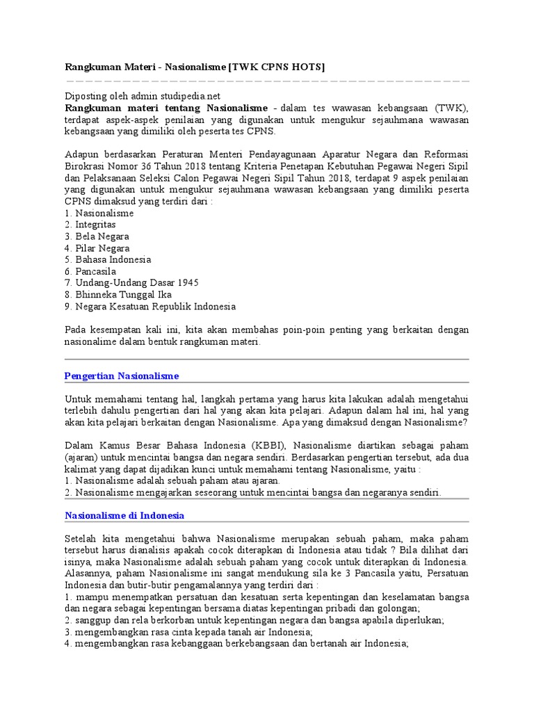 Rangkuman Nasionalisme TWK | PDF