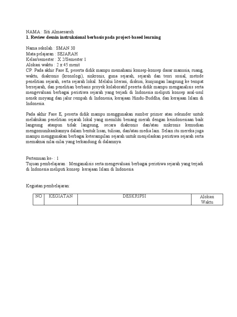 Review Desain Instruksional Berbasis Pada Project | PDF